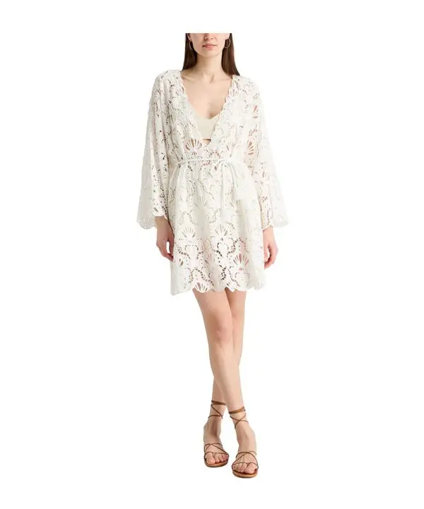 Farm Rio Lace V-neck Belted Mini Dress