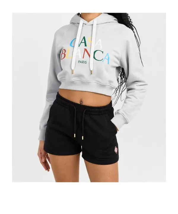Casablanca Cropped Hooded Sweatshirt With Printed Embroidery