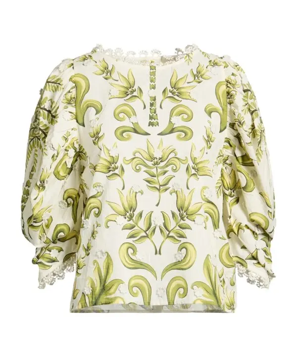 Farm Rio Floral Print Three-quarter Sleeve Top