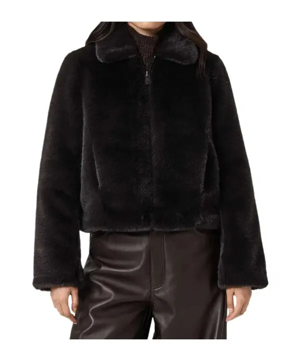 ALLSAINTS Saye Zip Collar Faux Fur Jacket - Graphite Grey