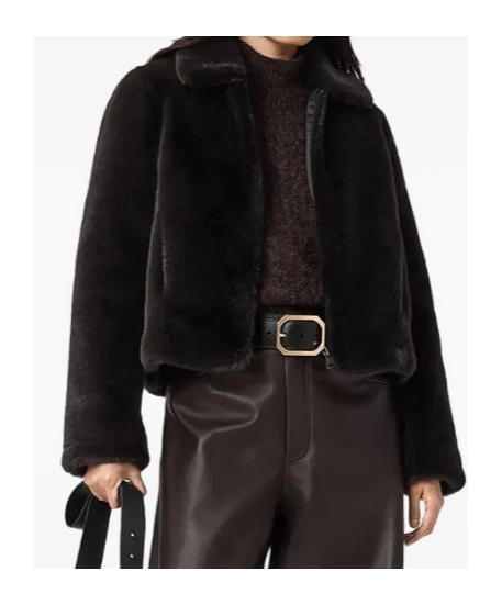 ALLSAINTS Saye Zip Collar Faux Fur Jacket - Graphite Grey
