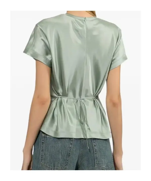 Helmut Lang Silk Crewneck Short Sleeve Blouse - Lightgrey