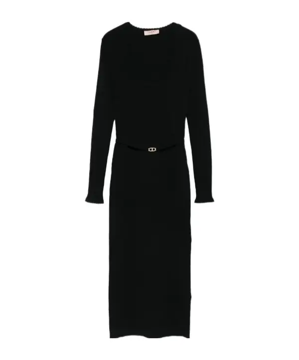 TWINSET Ribbed Knit Belted Midi Dress