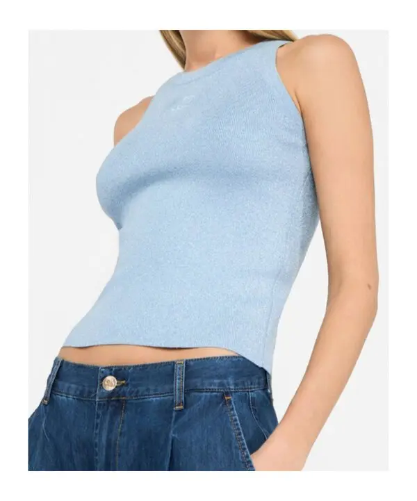 Liu Jo Logo Embroidered Ribbed Knit Top