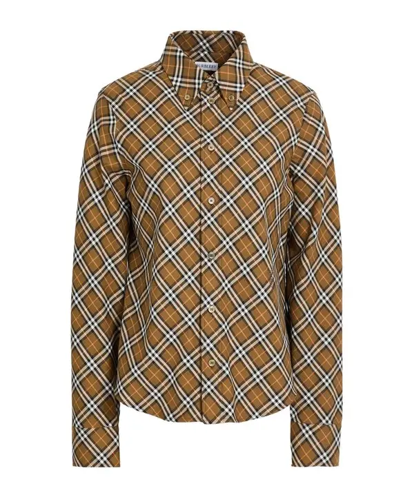 Burberry Printed Long-sleeve Shirt With Embroidered Logo - Khaki