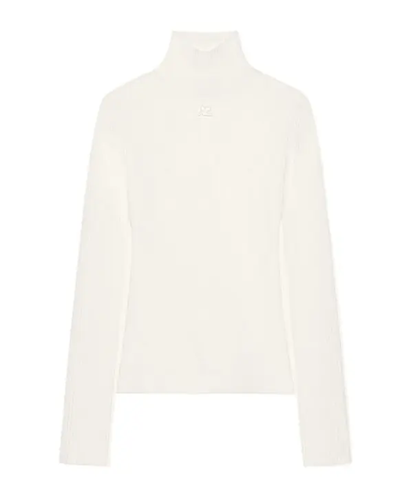 COURREGES Courrèges Ribbed V-line Turtleneck Sweater With Embroidered Logo