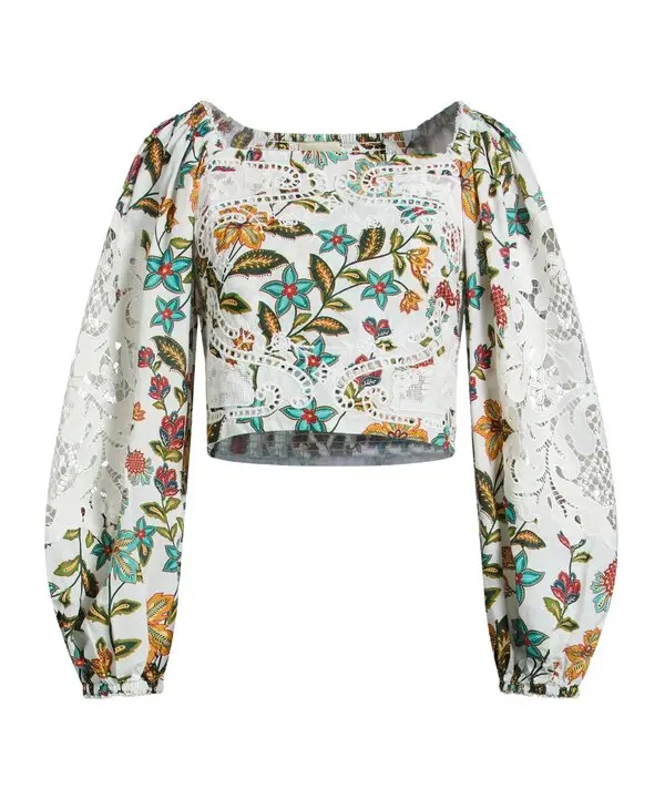 Farm Rio Paisley-print Cropped Top With Lace Trims