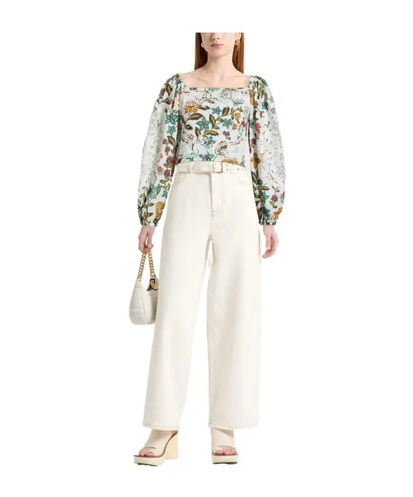 Farm Rio Paisley-print Cropped Top With Lace Trims
