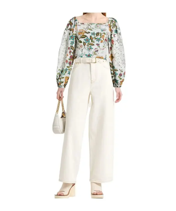 Farm Rio Paisley-print Cropped Top With Lace Trims - White