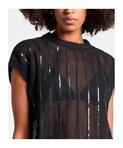 Brunello Cucinelli Short Sleeve Sequined Top