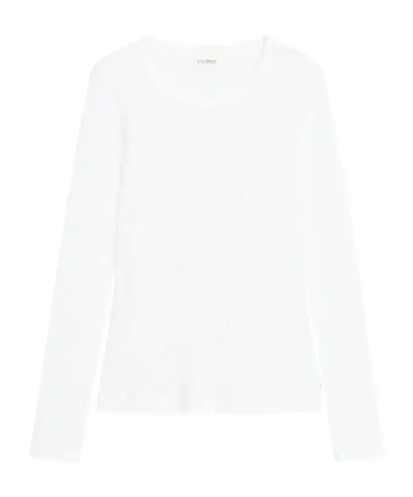 Closed Ribbed Knit Crewneck Long Sleeve Top