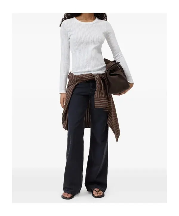 Closed Ribbed Knit Crewneck Long Sleeve Top