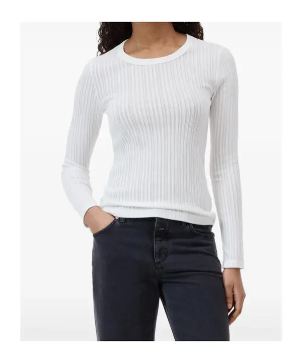 Closed Ribbed Knit Crewneck Long Sleeve Top
