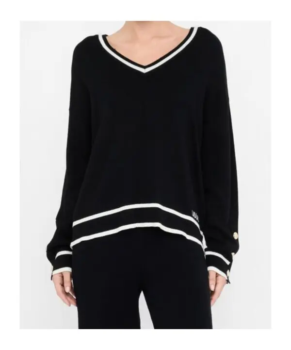 Liu Jo V-neck Sweater With Contrast Trim And Button Details