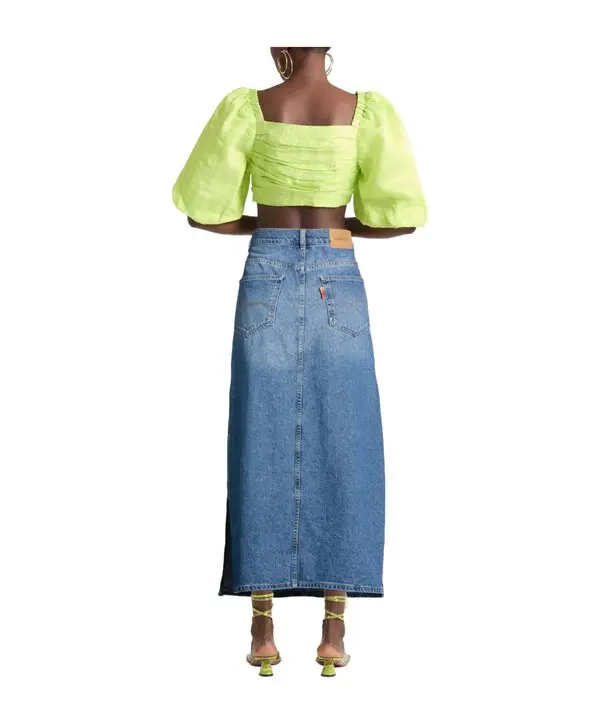 Farm Rio Flared Denim Maxi Skirt