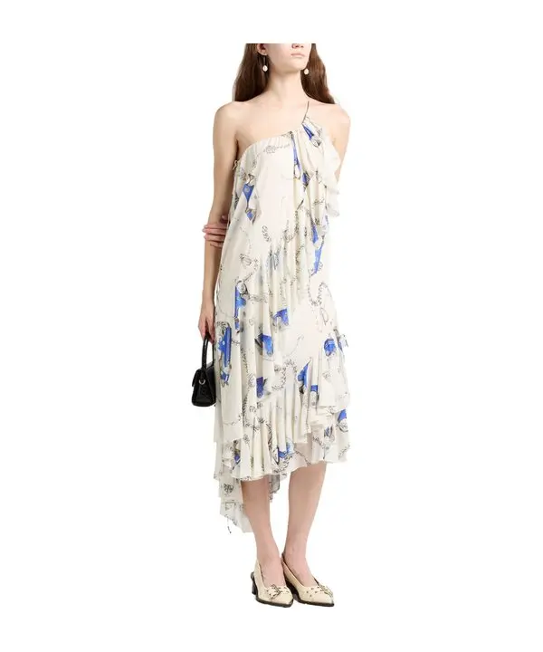 Burberry One-shoulder Layered Printed Dress