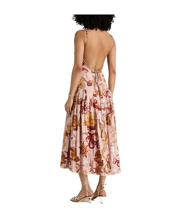 Farm Rio Printed Midi Dress With Open Back