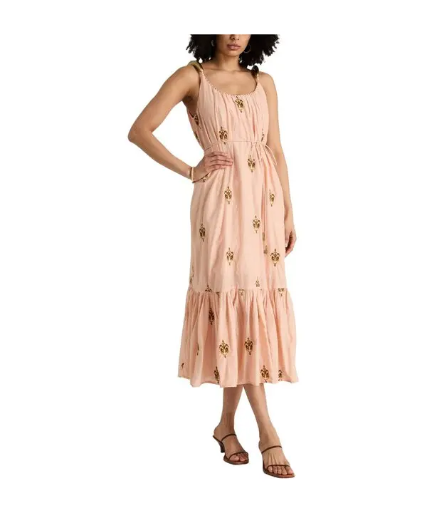 Farm Rio Sleeveless Embroidered Maxi Dress With Belted Waist