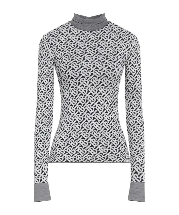 Burberry Printed Wool High Neck Long Sleeve Sweater - Blue