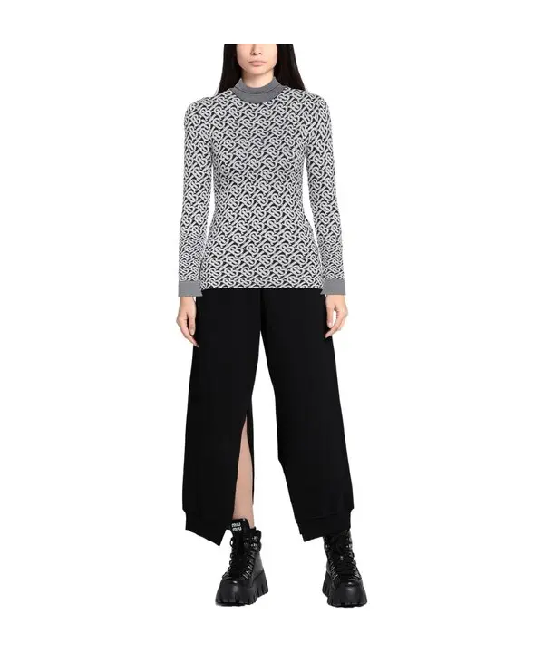 Burberry Printed Wool High Neck Long Sleeve Sweater - Blue