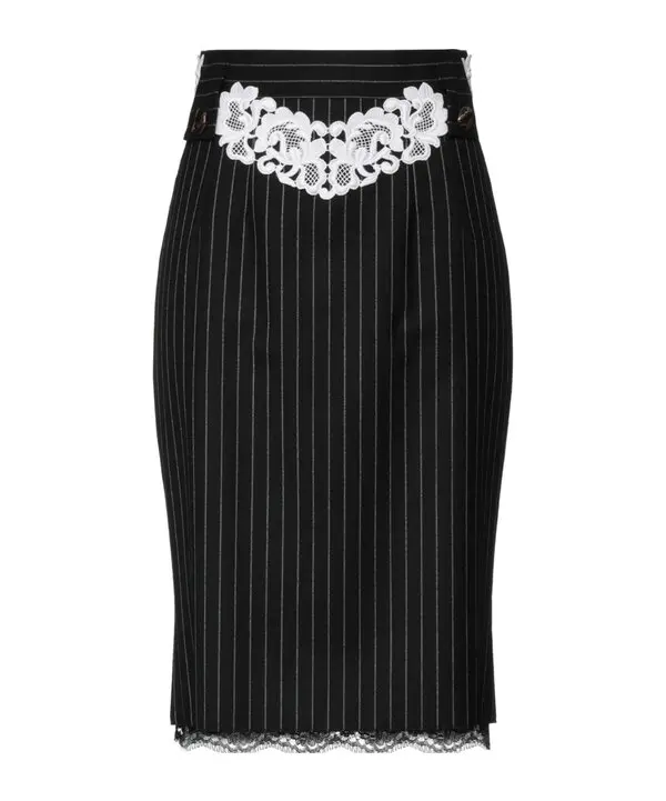 Dolce & Gabbana Pinstriped Midi Skirt With Lace Embellishment - Black