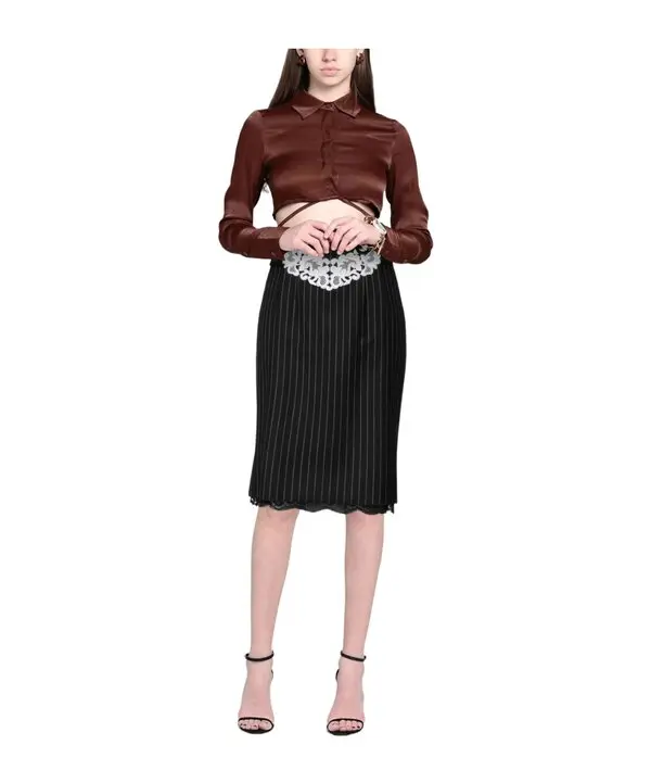 Dolce & Gabbana Pinstriped Midi Skirt With Lace Embellishment