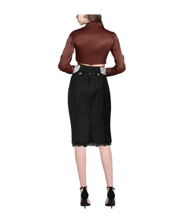 Dolce & Gabbana Pinstriped Midi Skirt With Lace Embellishment