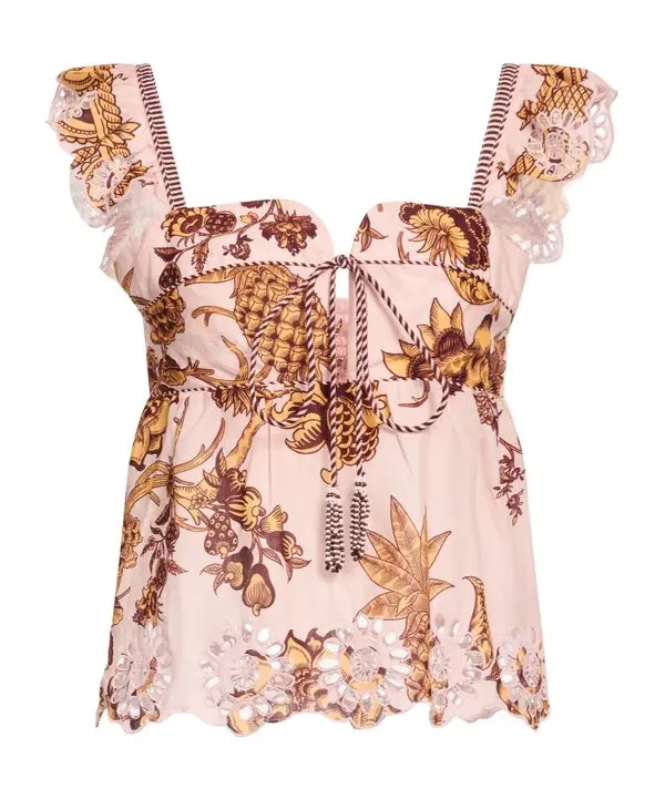 Farm Rio Sleeveless V-neck Floral Top With Bow Detail
