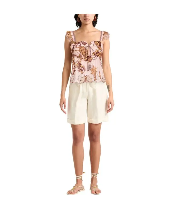 Farm Rio Sleeveless V-neck Floral Top With Bow Detail