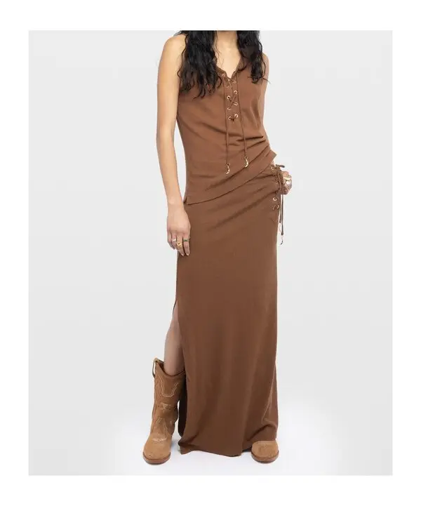 Zadig&Voltaire Side Slit Lace-up Maxi Skirt - Green