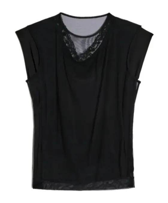 Simone Rocha Layered Liquid Cap Sleeve Lace Trim Cotton T-shirt - Black
