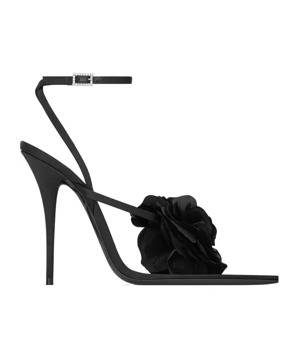 Saint Laurent Stiletto Flip-flops With Floral Embellishments - Black