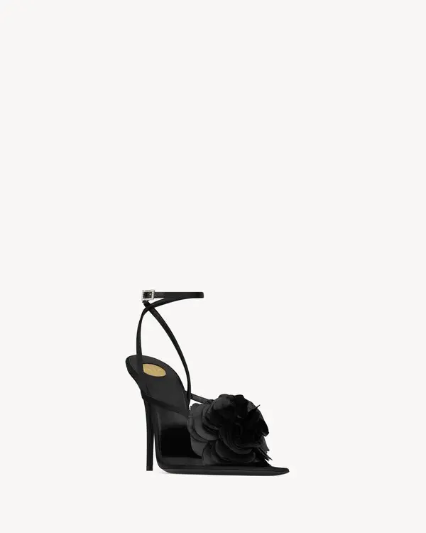 Saint Laurent Stiletto Flip-flops With Floral Embellishments - Black