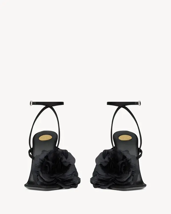 Saint Laurent Stiletto Flip-flops With Floral Embellishments - Black