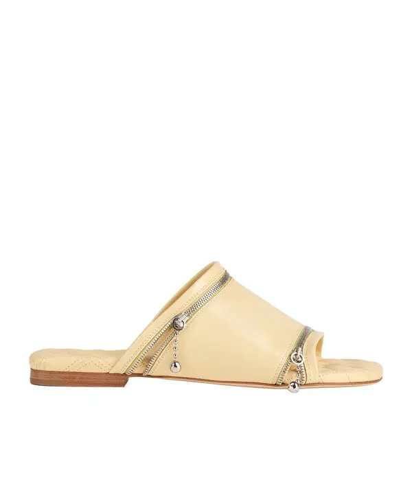 Burberry Leather Slippers With Square Toe And Zip Detailing
