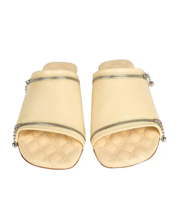 Burberry Leather Slippers With Square Toe And Zip Detailing