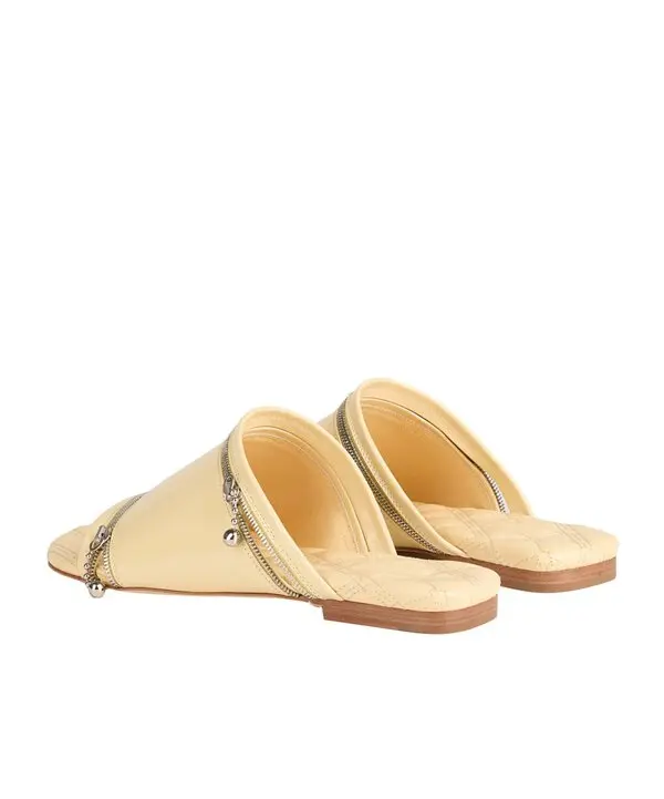 Burberry Leather Slippers With Square Toe And Zip Detailing