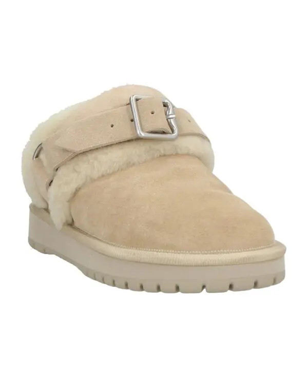 Burberry Suede Sheepskin Lined Mules With Buckle Detail