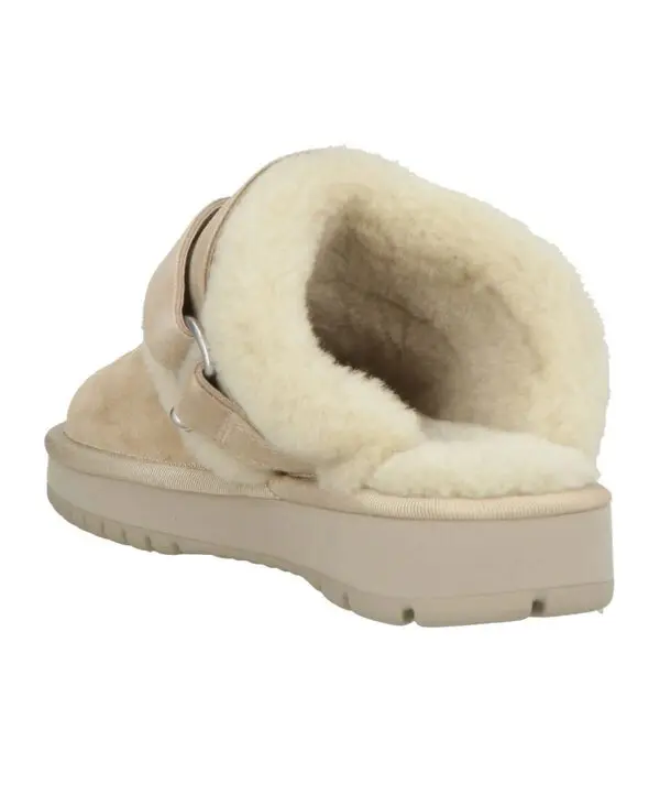 Burberry Suede Sheepskin Lined Mules With Buckle Detail