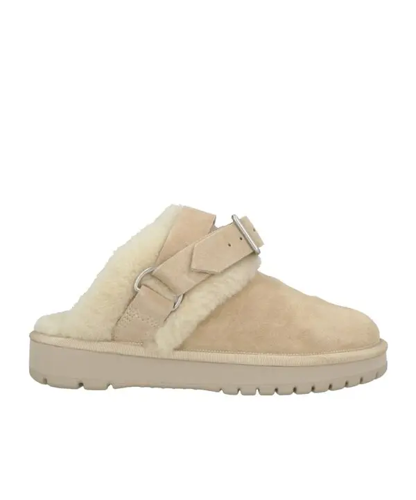 Burberry Suede Sheepskin Lined Mules With Buckle Detail