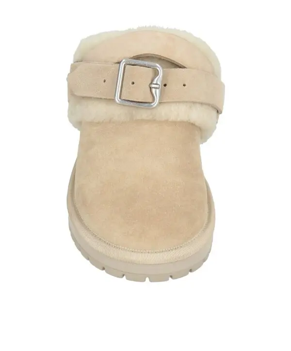 Burberry Suede Sheepskin Lined Mules With Buckle Detail