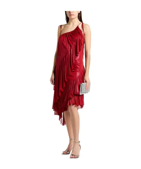 Burberry One-shoulder Dress In Metallic Crepe With Ruffles