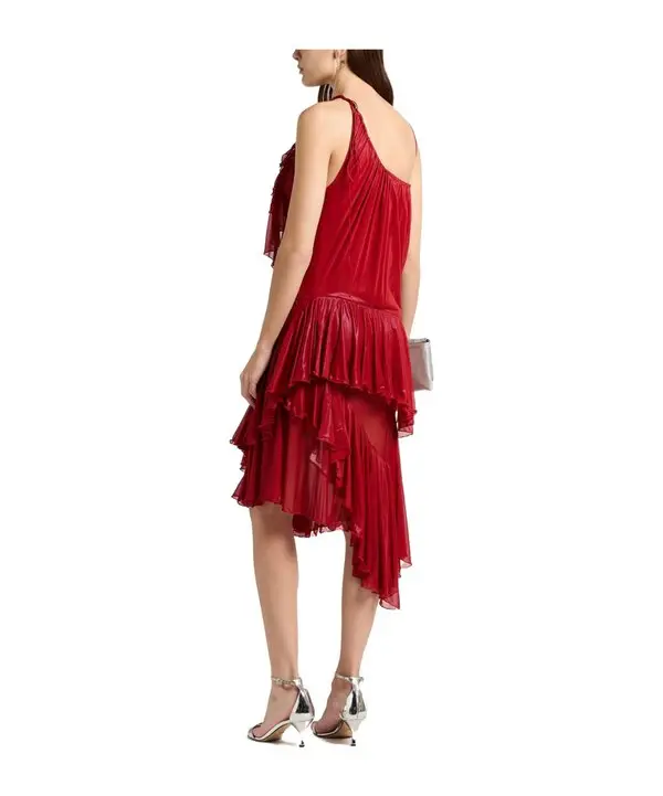 Burberry One-shoulder Dress In Metallic Crepe With Ruffles
