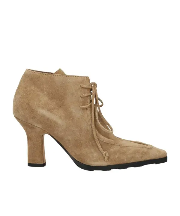 Burberry Lace-up Suede Ankle Boots With Square Toe - Sand-colored