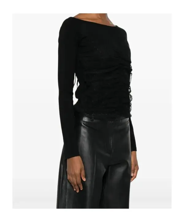 TWINSET Ruched Polka Dot Blouse With Lace Trim