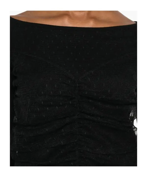 TWINSET Ruched Polka Dot Blouse With Lace Trim