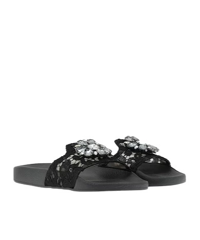 Dolce & Gabbana Two-tone Lace Slides With Crystal Embellishments