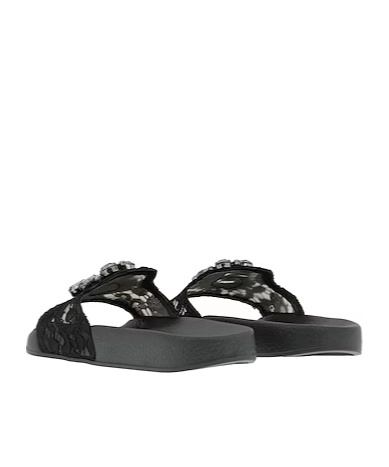 Dolce & Gabbana Two-tone Lace Slides With Crystal Embellishments