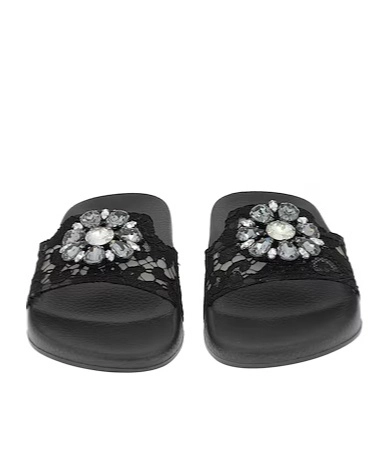 Dolce & Gabbana Two-tone Lace Slides With Crystal Embellishments