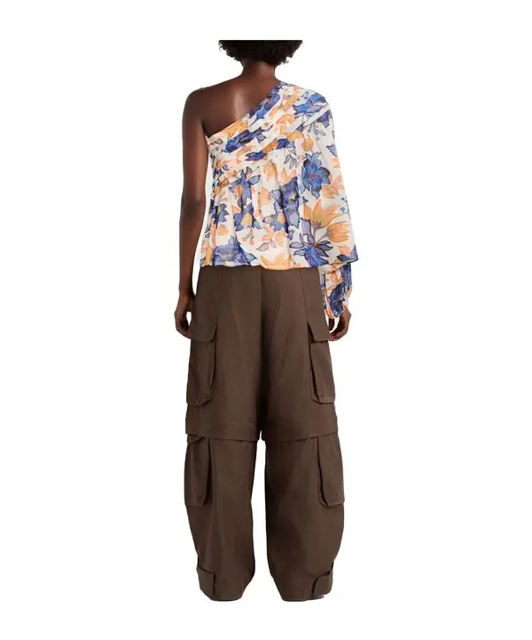 Farm Rio One-shoulder Floral Appliqué Blouse